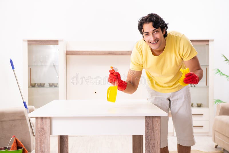 The Young Handsome Man Doing Housework Stock Photo - Image of mopping ...