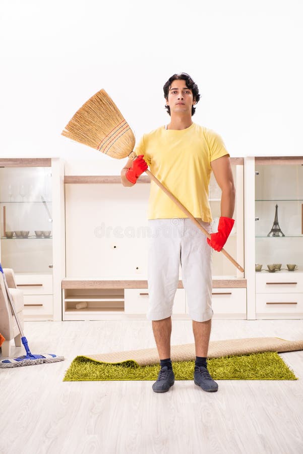 The Young Handsome Man Doing Housework Stock Photo - Image of cleanser ...