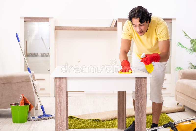 The Young Handsome Man Doing Housework Stock Image - Image of good ...
