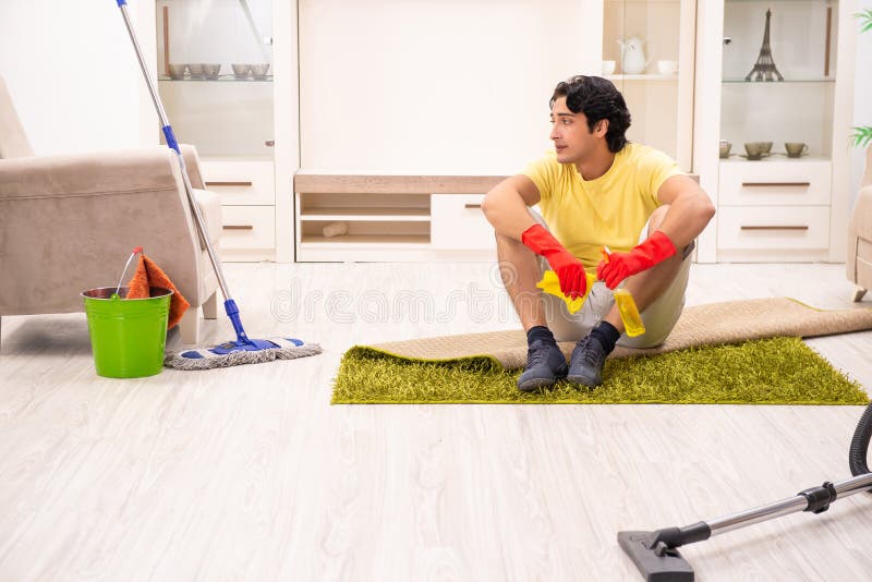 The Young Handsome Man Doing Housework Stock Photo - Image of clean ...