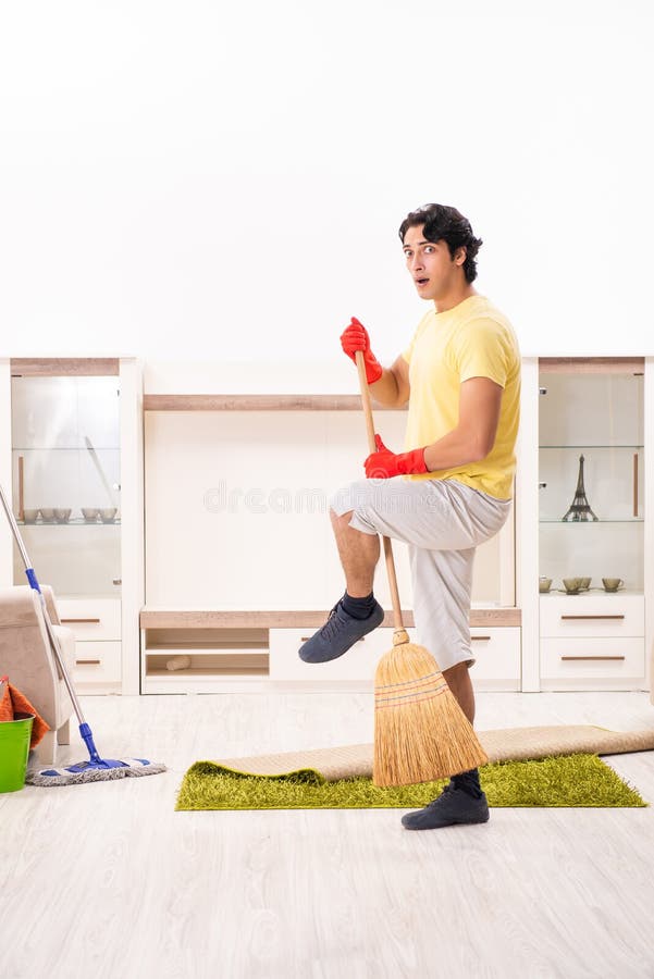 The Young Handsome Man Doing Housework Stock Photo - Image of clean ...