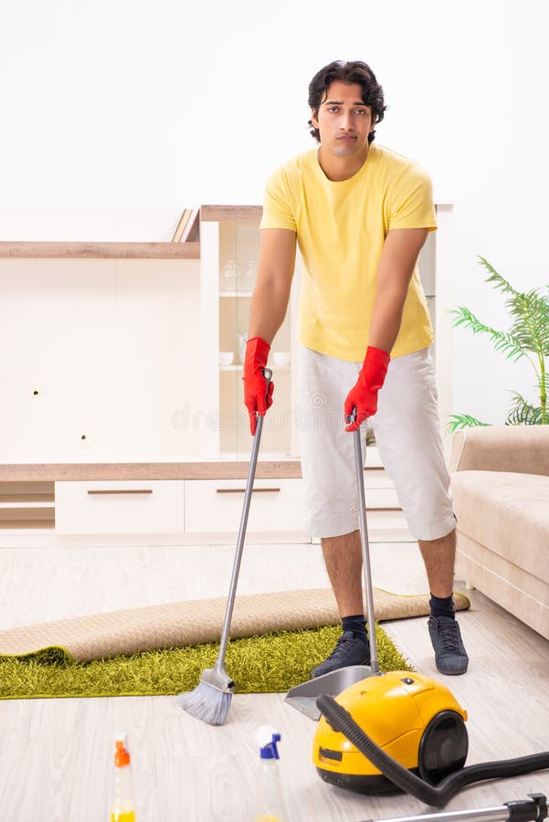 The Young Handsome Man Doing Housework Stock Photo - Image of ...