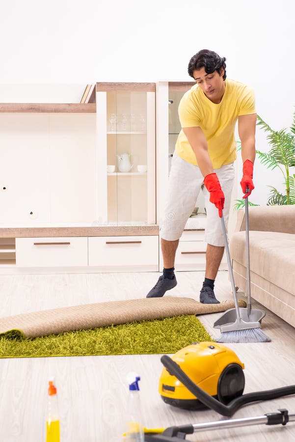 The Young Handsome Man Doing Housework Stock Image - Image of ...