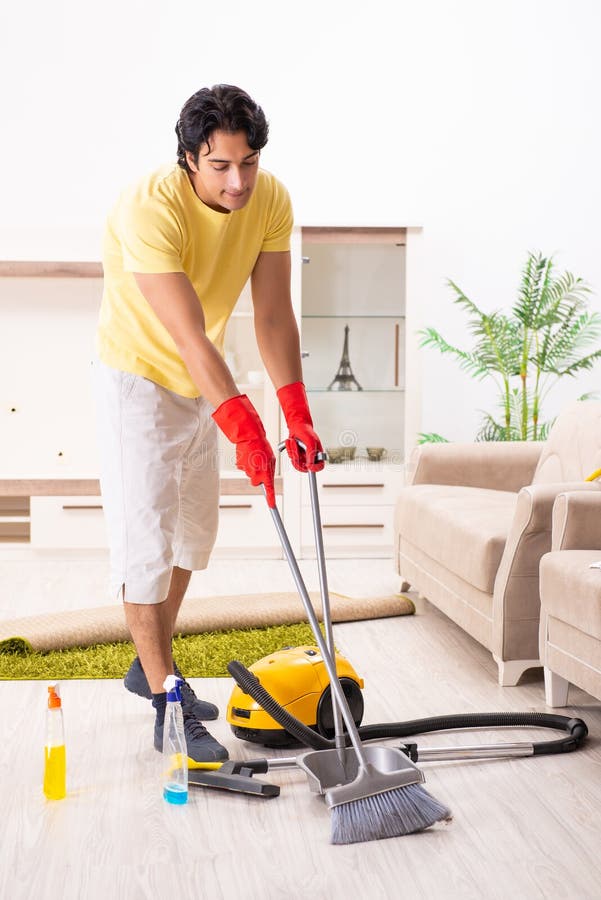 The Young Handsome Man Doing Housework Stock Image - Image of chores ...