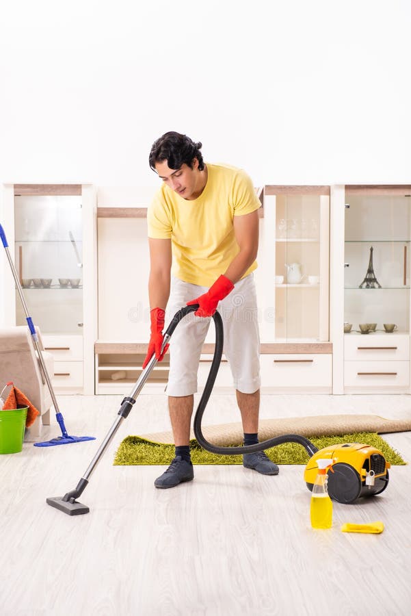 The Young Handsome Man Doing Housework Stock Image - Image of litter ...