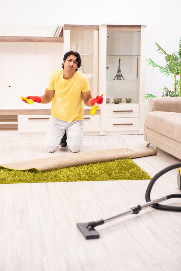 The Young Handsome Man Doing Housework Stock Photo - Image of mopping ...