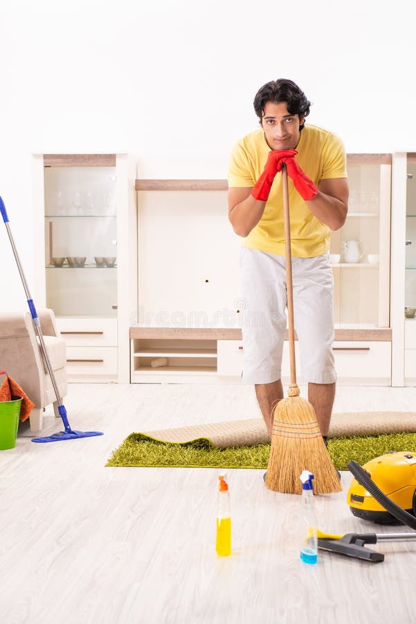 The Young Handsome Man Doing Housework Stock Image - Image of house ...