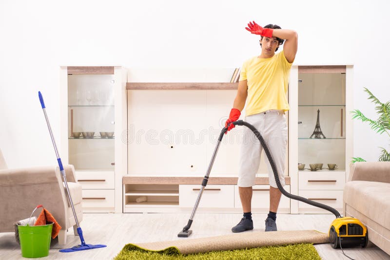 The Young Handsome Man Doing Housework Stock Photo - Image of ...