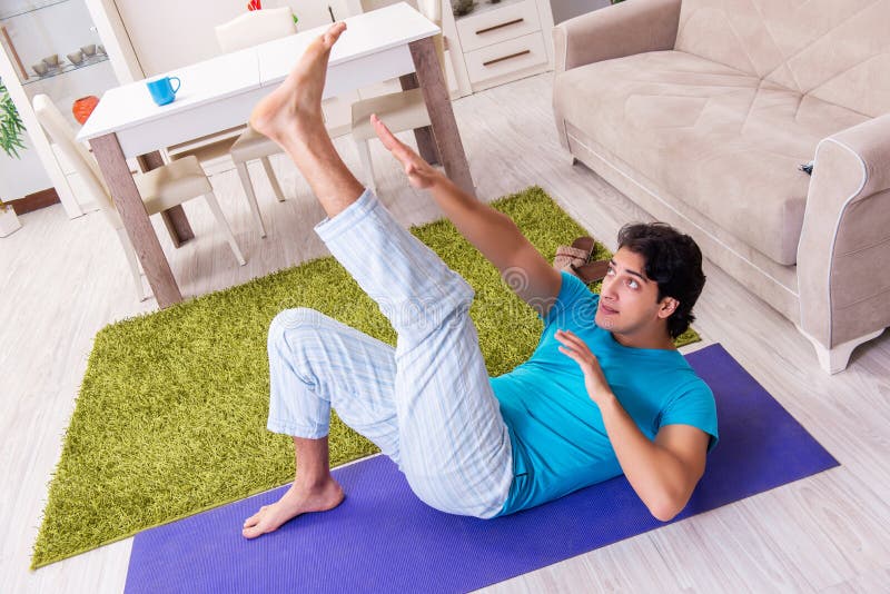 The Young Handsome Man Doing Morning Exercises Stock Image - Image of ...