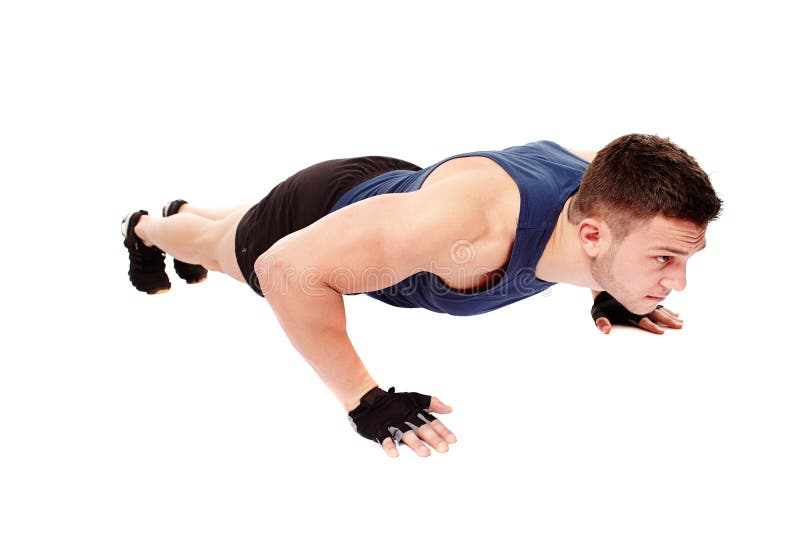 Man Doing Push-ups on Black Background Stock Photo - Image of brunette ...