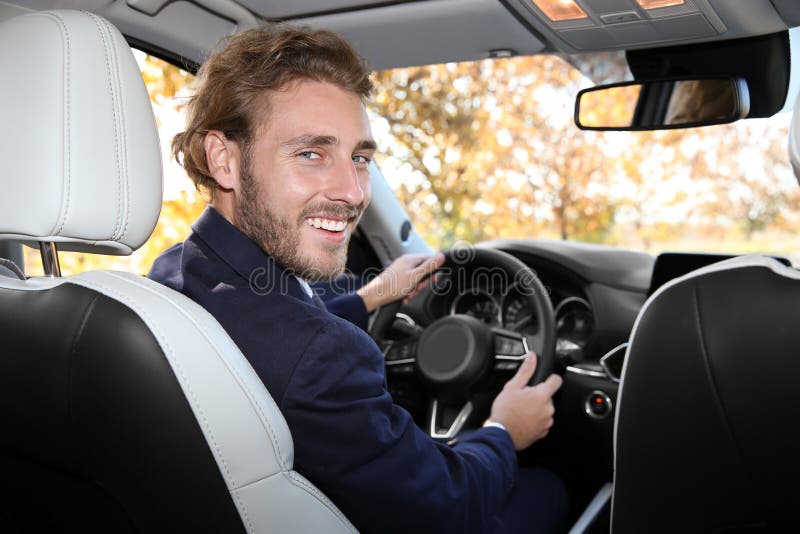 Young Handsome Man in Driver`s Stock Photo - Image of male, drive ...