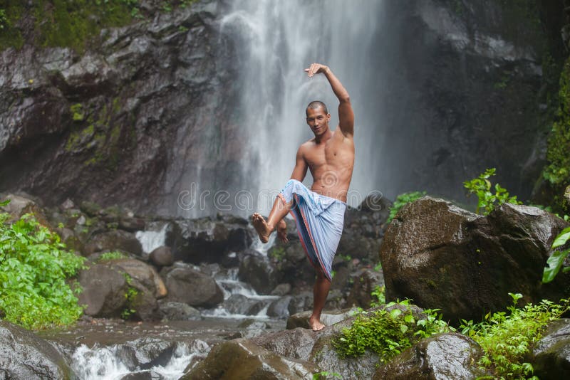 Man at waterfall stock image. Image of high, asian, meditate - 33323259