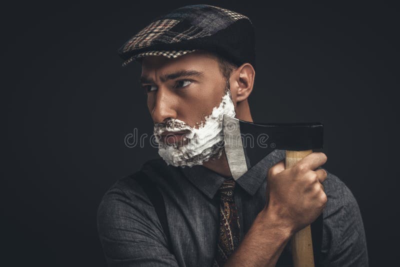 Young Handsome Man in Flat Cap Shaving His Beard Stock Image - Image of ...