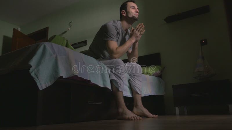 Young Handsome Man Getting Out of Bed in the Morning Stock Footage ...