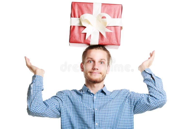 Young Handsome Man with a Gift on His Head. Stock Photo - Image of ...