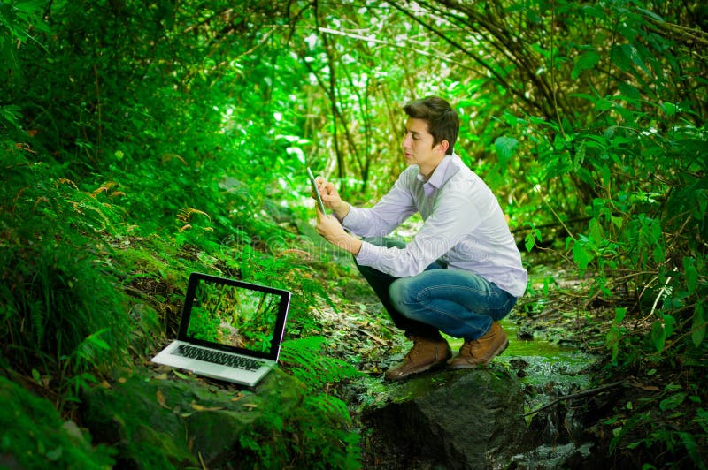 Handsome Tech Guy Pressing High Technology Stock Photo - Image of ...