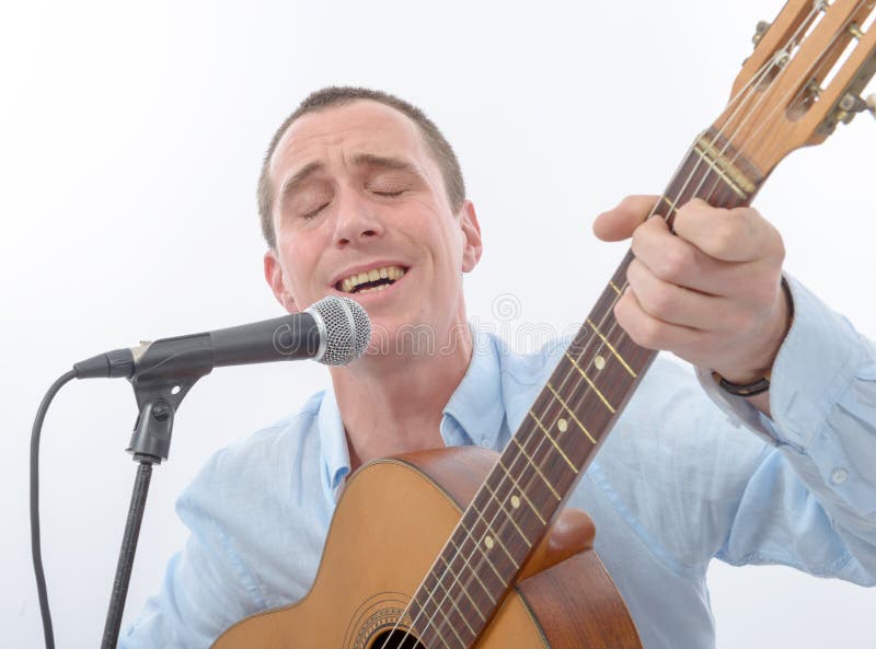 The Guitarist Sings Sitting on an Amplifier Stock Photo - Image of ...