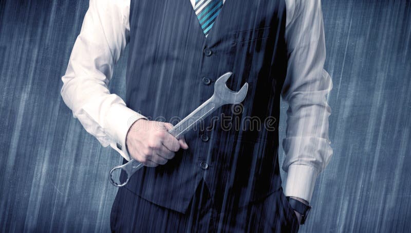 Employer Standing with Tool on His Hand Stock Photo - Image of grey ...