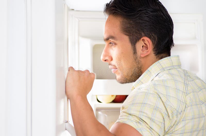 Young Handsome Man Looking for Food in the Fridge Stock Photo - Image ...