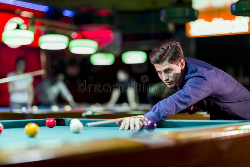 Young Handsome Man Playing Snooker Stock Photo - Image of entertainment ...