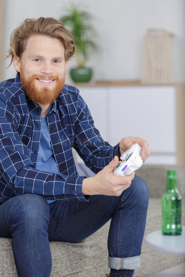Young Handsome Man Playing Video Games Using Joystick Stock Photo ...
