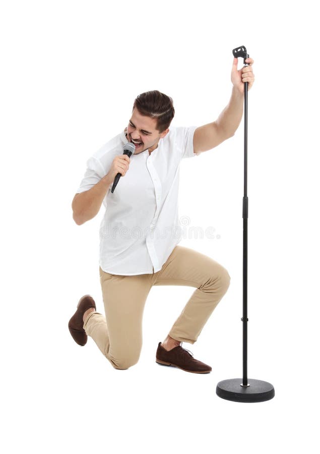 Young Handsome Man Singing In Microphone Stock Photo - Image of ...