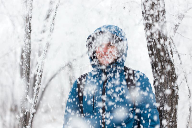 Handsome Man In Snow Posing For Camera Stock Image - Image of fresh ...