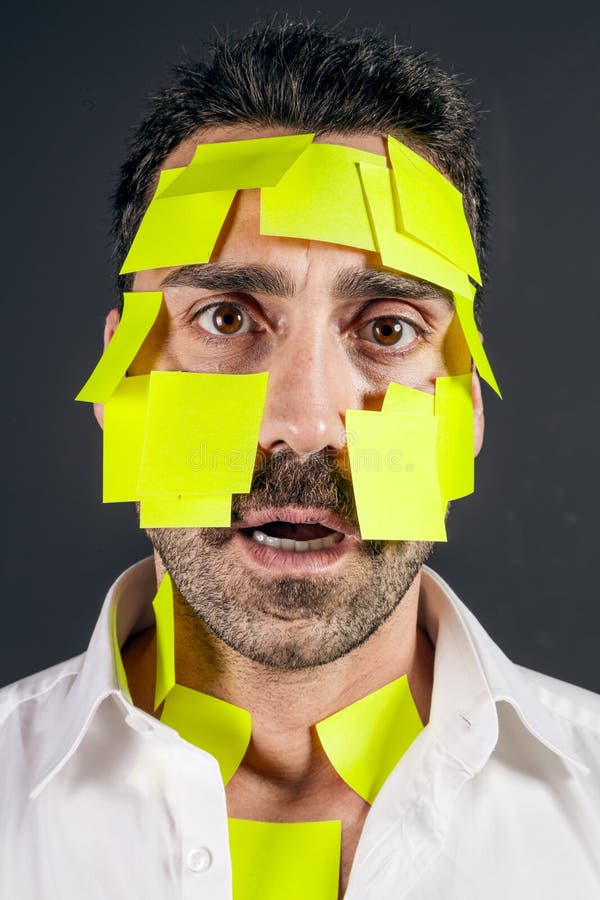 Young Handsome Man with Sticky Notes on His Face Stock Image - Image of ...