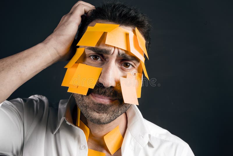 Young Handsome Man with Sticky Notes on His Face Stock Photo - Image of ...