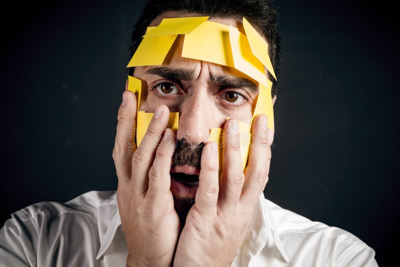 Young Handsome Man with Sticky Notes on His Face Stock Image - Image of ...
