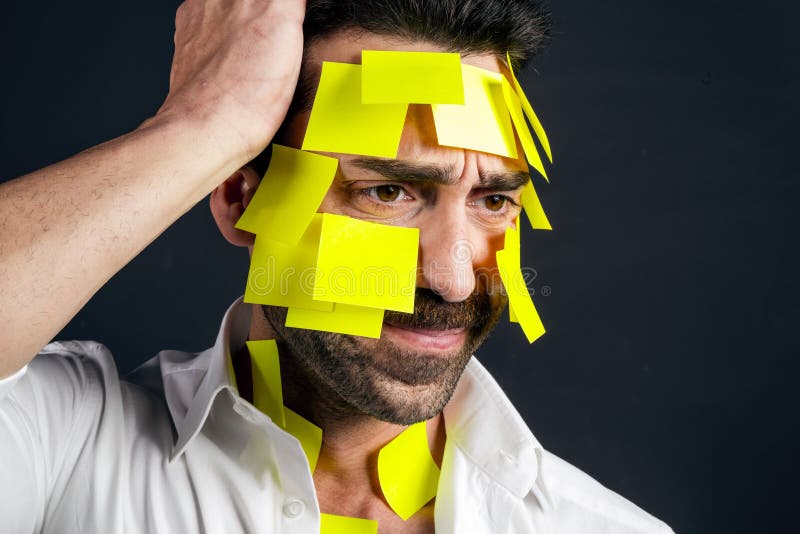 Young Handsome Man with Sticky Notes on His Face Stock Image - Image of ...