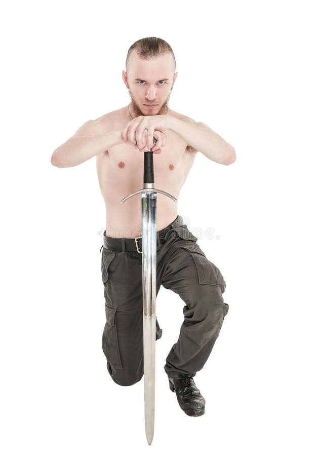 Young Handsome Man with Sword Screaming Isolated Stock Image - Image of ...
