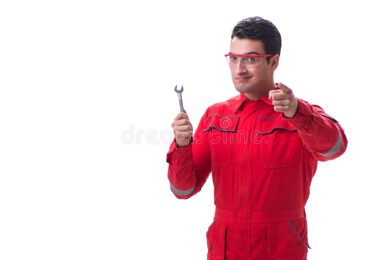 The Young Handsome Man with Wrench Isolated on White Stock Photo ...