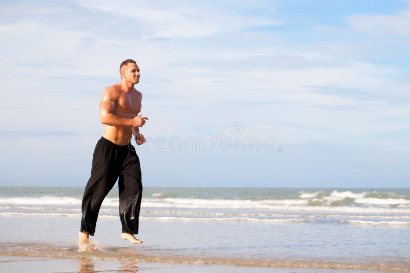 Young Handsome Muscular Man Running Stock Image - Image of outside ...