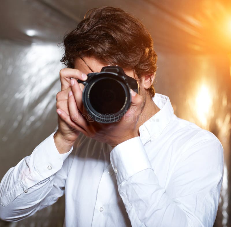 Young Handsome Photographer Stock Image - Image of photograph, close ...