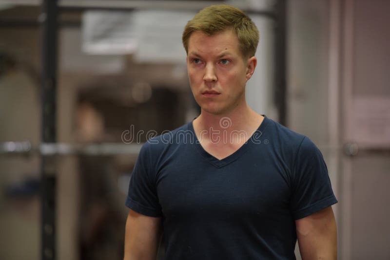 Young Handsome Scandinavian Man Thinking at the Gym Stock Photo - Image ...