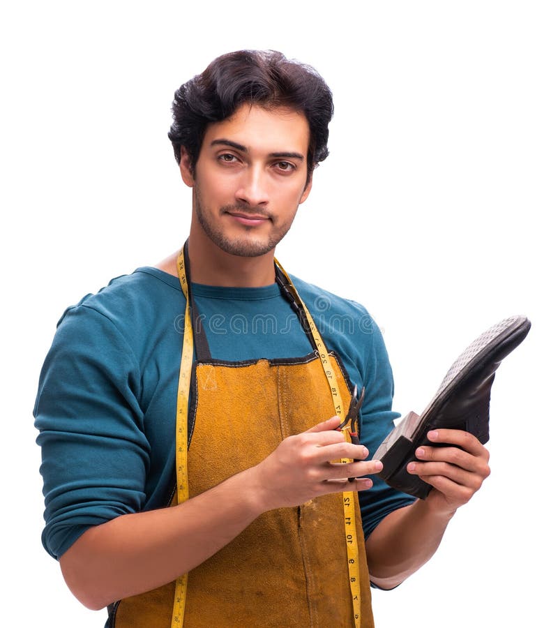The Young Handsome Shoemaker Isolated on White Stock Image - Image of ...