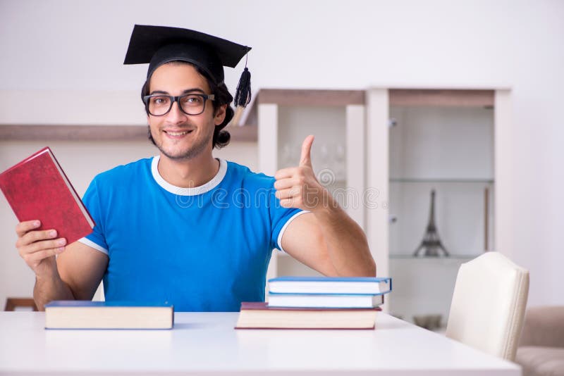 The Young Handsome Student Studying at Home Stock Photo - Image of ...