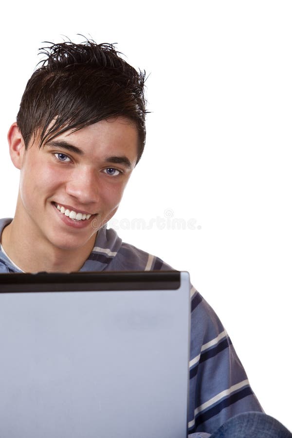 Young Handsome Student Working on Computer Laptop Stock Image - Image ...