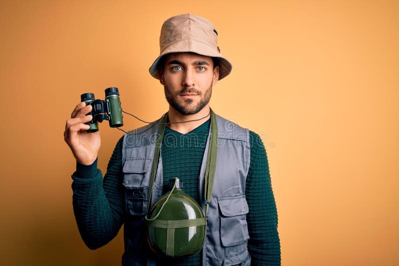 Young Handsome Tourist Man with Beard on Vacation Wearing Explorer Hat ...