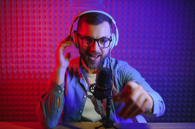 Young Handsome Vlogger Having Live Stream. Stock Image - Image of ...