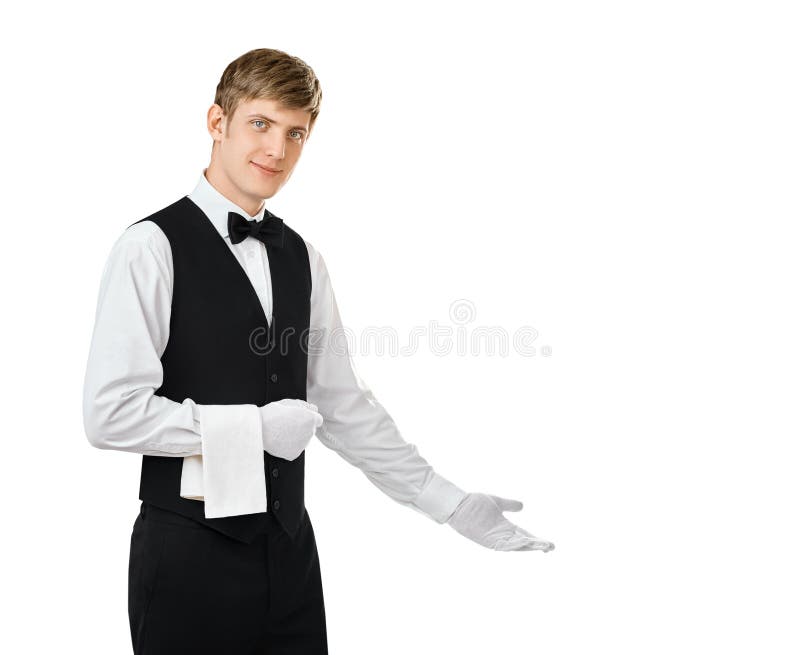 Friendly Waiter Greeting Someone Stock Photo - Image of towel ...