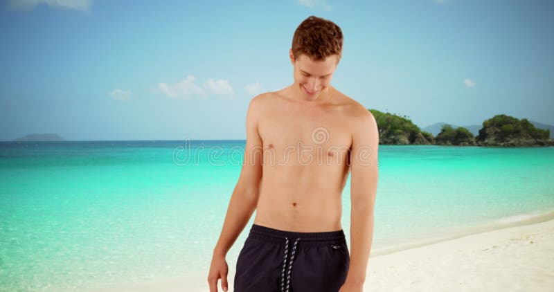 Young Handsome White Guy Standing on Caribbean Beach Enjoying the Sun ...