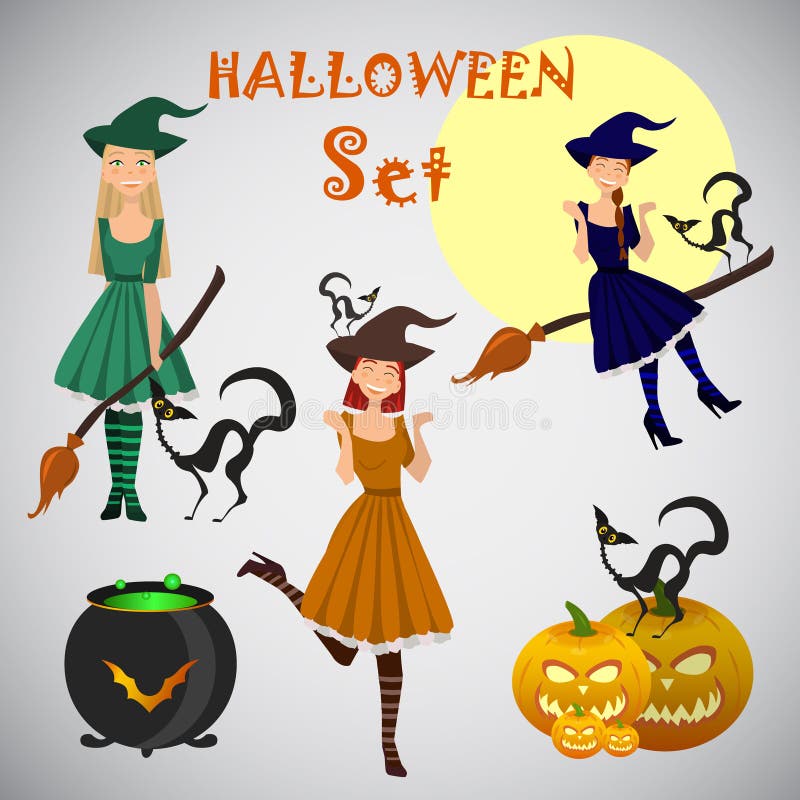 Young Happy and Attractive Witches Stock Vector - Illustration of dark ...