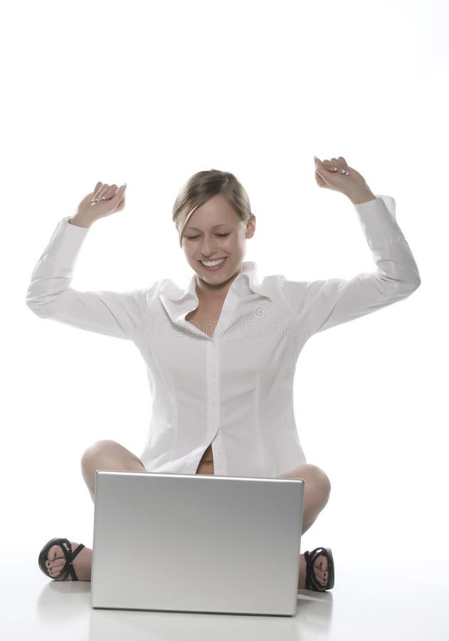 Young Happy Blonde Woman at the Computer Stock Image - Image of science ...