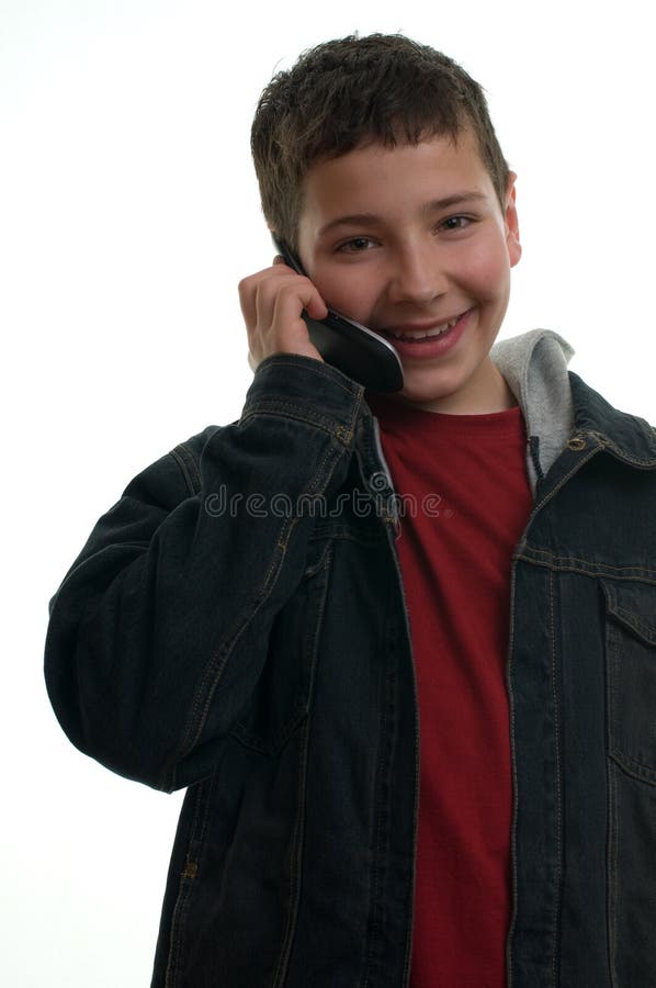 Young Happy Boy with Mobile Phone Stock Image - Image of white, phone ...