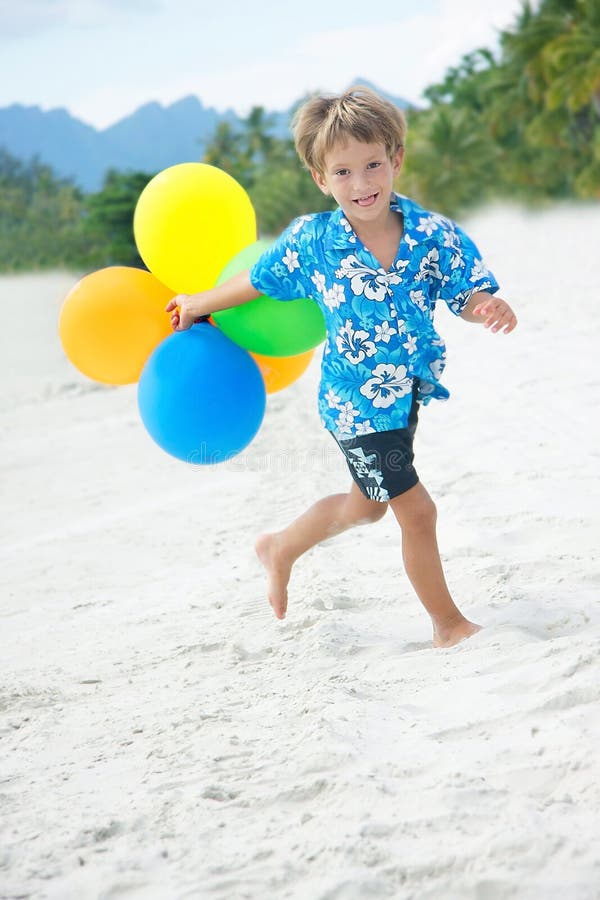 Young Happy Boy Running with Balloons Stock Image - Image of child ...
