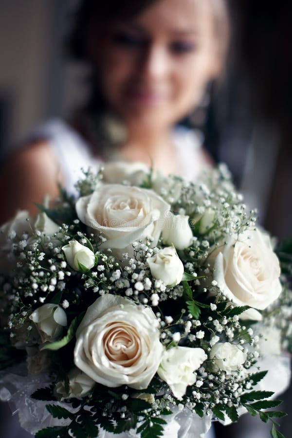 Young Happy Bride with Flowers Stock Photo - Image of flowers ...