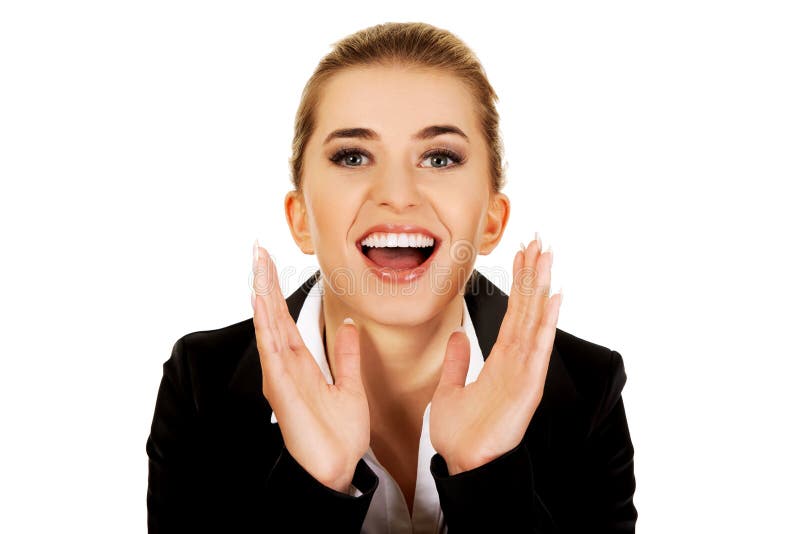 Young Happy Buisnesswoman Screaming. Stock Image - Image of lady ...