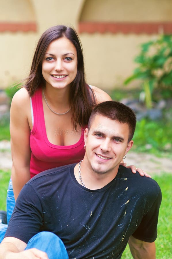 Young Happy Couple Having Fun in the Garden Stock Photo - Image of male ...